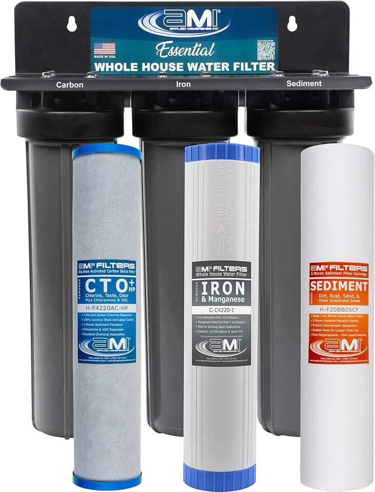 AMI Essential 3-Stage Whole-House Water Filter System, 10-Inch Sediment ...