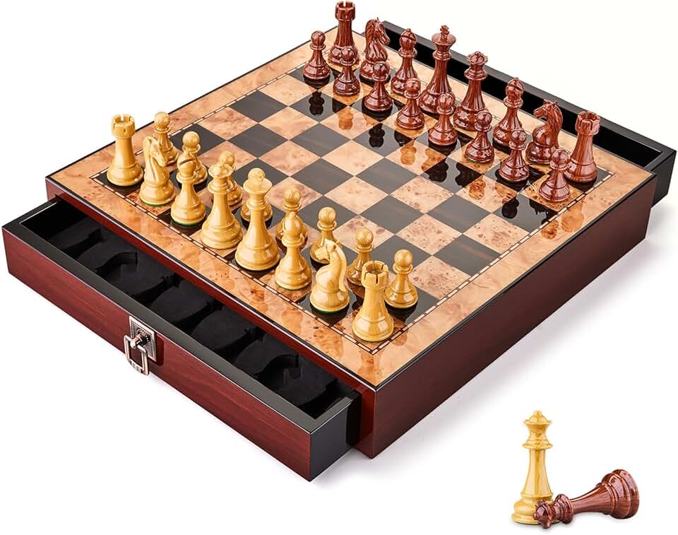 AMEROUS 17 inches Wooden Chess Set with High Polymer Weighted Chess ...