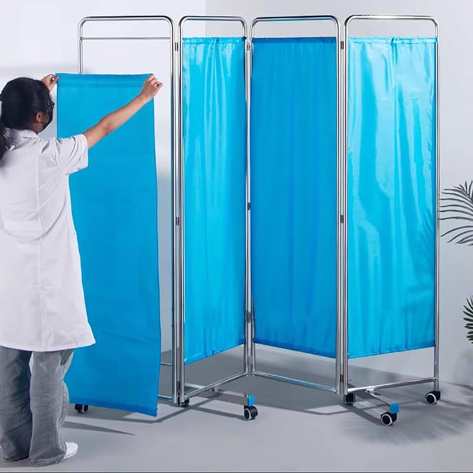 Medical Room Divider Foldable Blue, 4-Panel Medical Privacy Partition ...