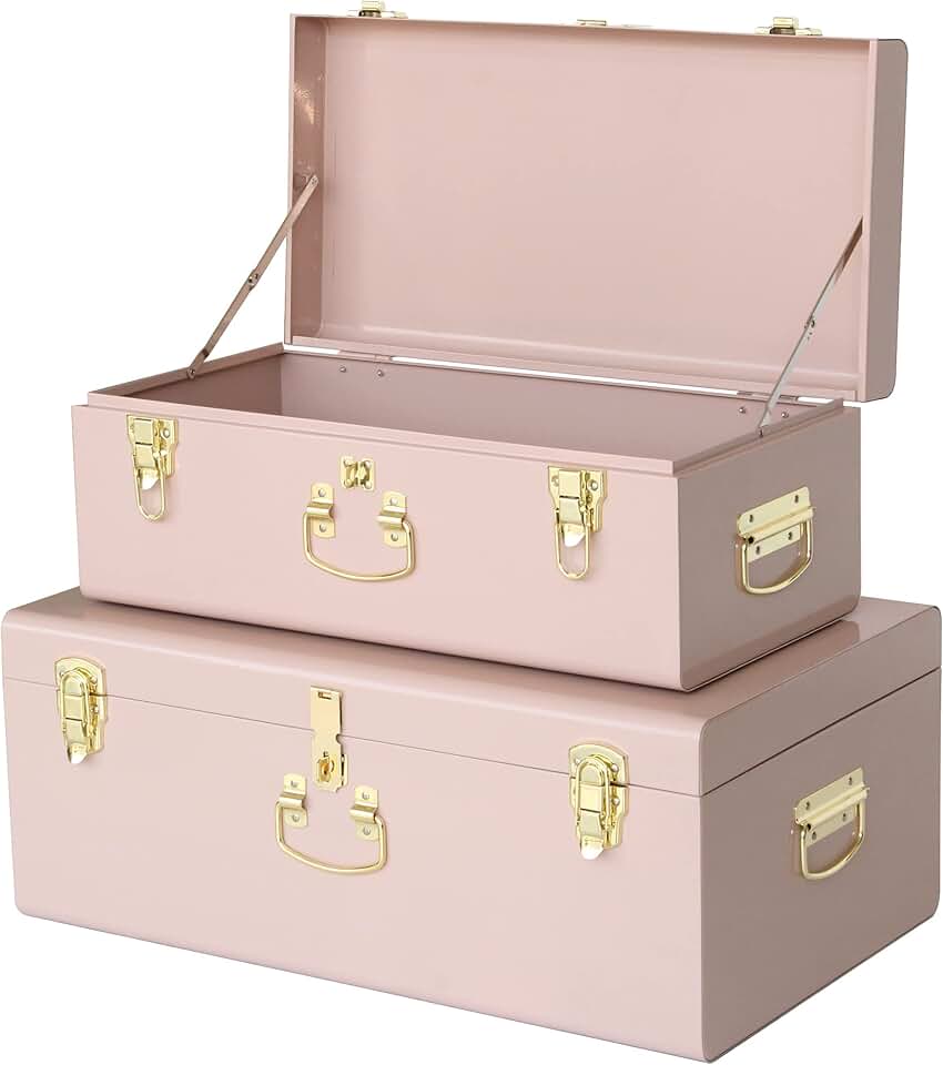 Vixdonos Decorative Metal Box Storage Trunks Set of 2 College Dorm ...