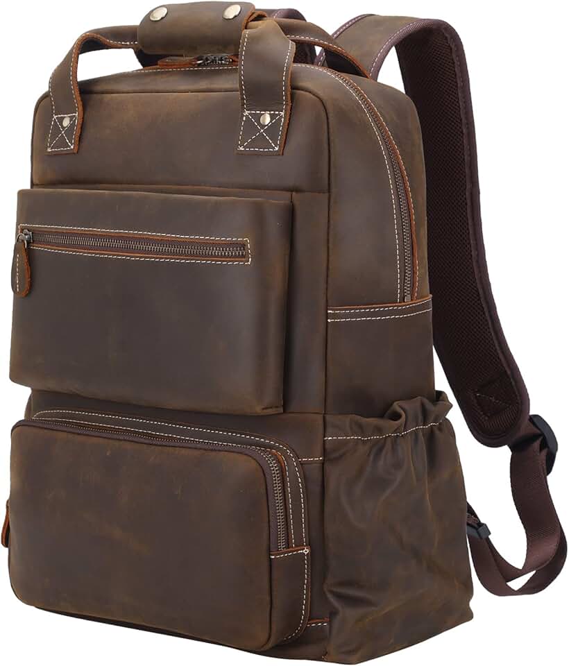 TIDING Full Grain Leather 17 Inch Computer Backpack for Men Vintage ...