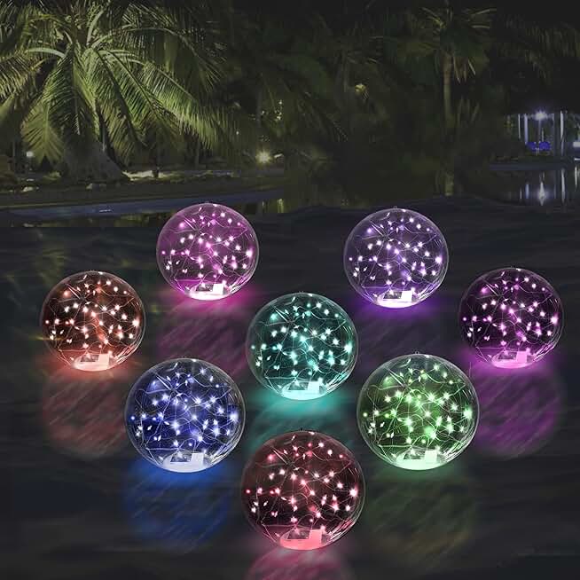 14 Inch Solar Light Up Floating Pool Lights,RGB Color Solar Powered ...
