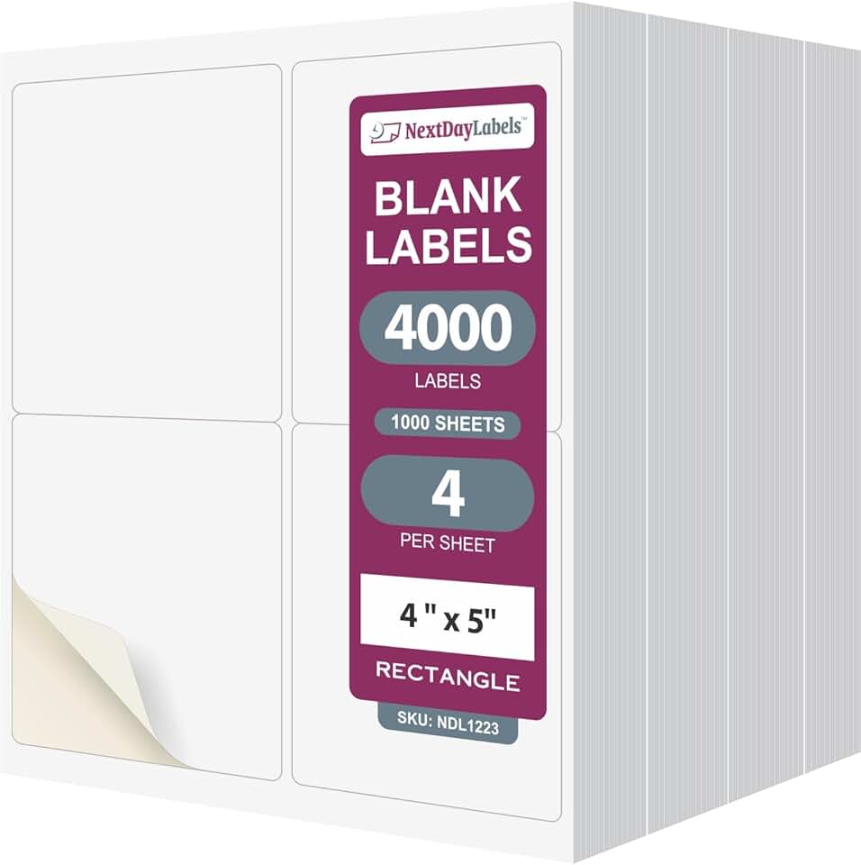 NextDayLabels – 4” x 5” Rectangular Sticker Labels for Printer - White ...