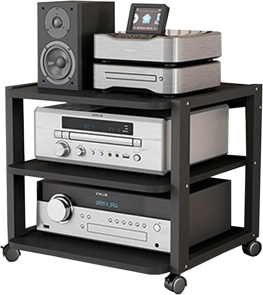 3-Tier AV Media Stand, Rack Audio Tower with Adjustable Shelves, Media ...