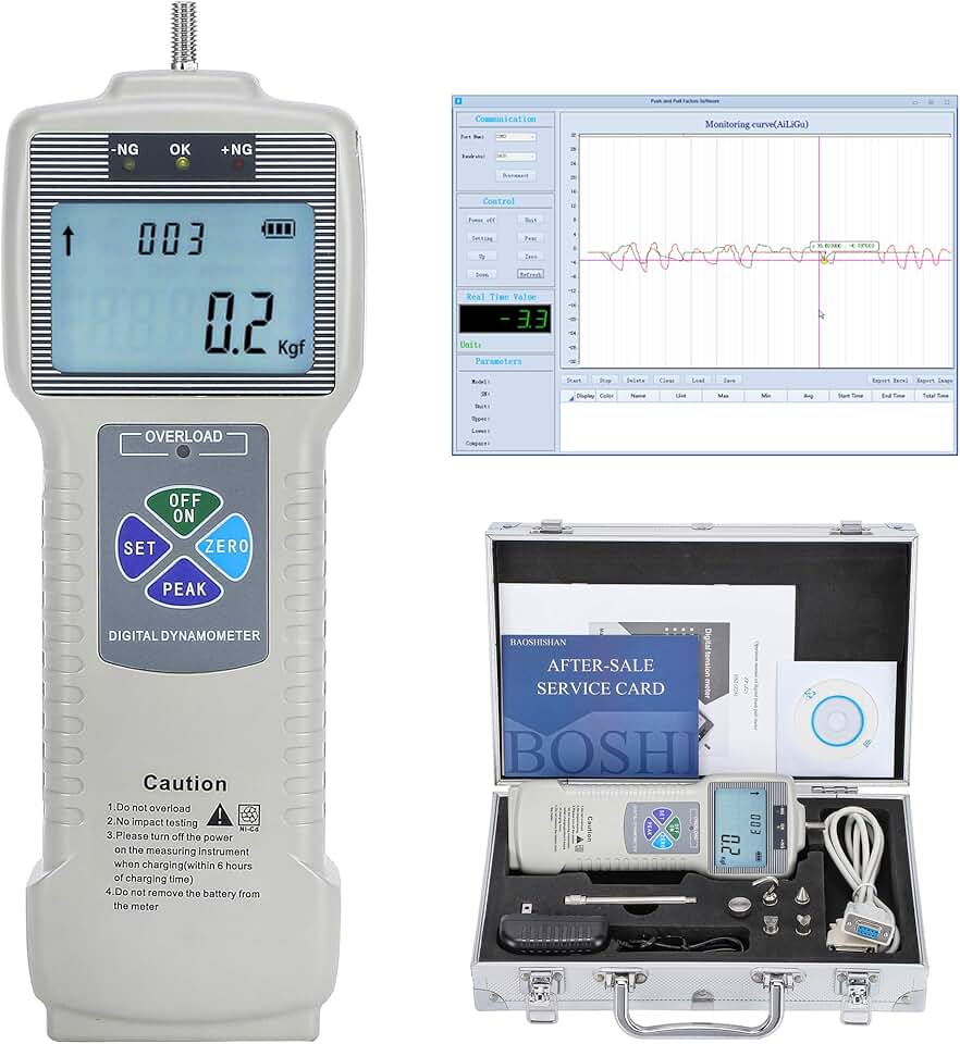 BAOSHISHAN ZP-500N Digital Force Gauge Push Pull Gauge with Output Function, Carrying Case, LCD ...