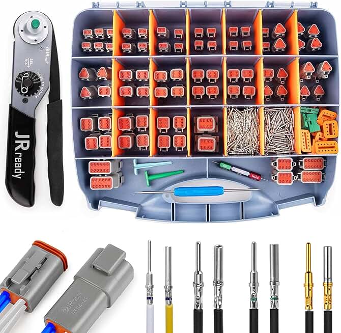 JRready Deutsch Connector Kit with Crimper-DT 2 3 4 6 8 12 Pin Waterproof Connector with #16 ...