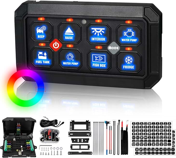 MAYELLO 8 Gang Switch Panel Toggle Momentary Pulsed RGB Dimmable Switch ...