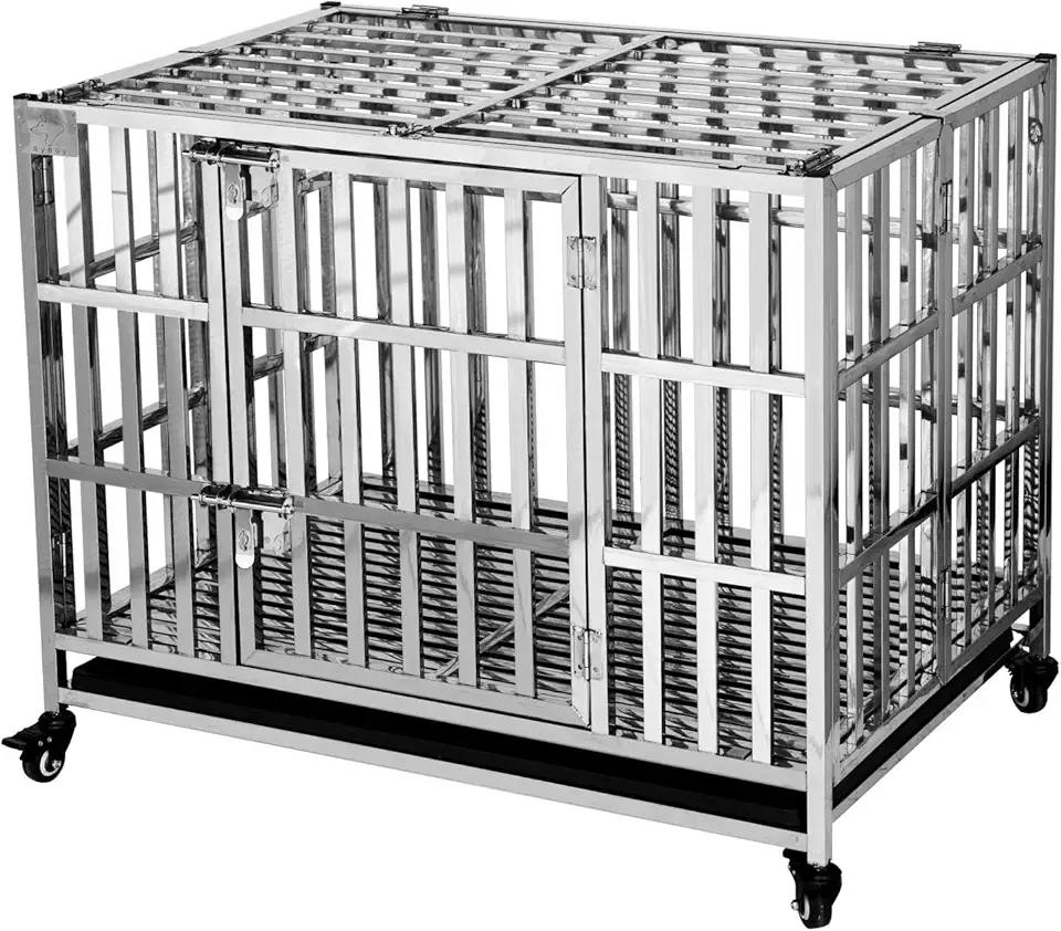 37" Heavy Duty Dog Crate Foldable Stackable Stainless Steel Kennel Cage ...