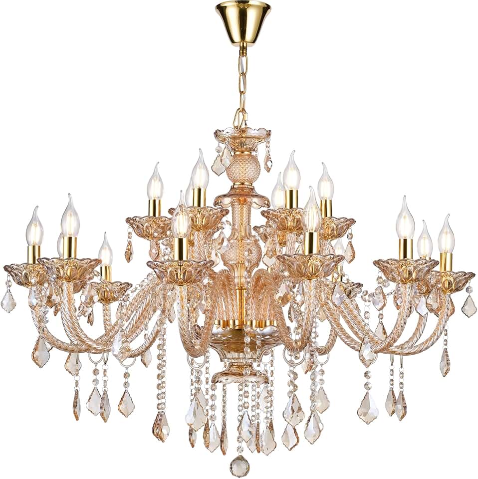 Modern Crystal Chandelier 18-Light Amber Gold K9 Crystal Raindrop ...