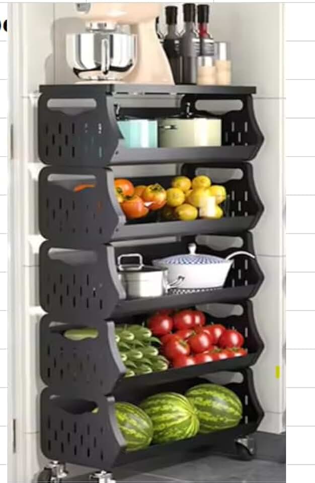 Heavy Duty 5-Tier Metal Kitchen Storage Rack with Rolling Wheels ...