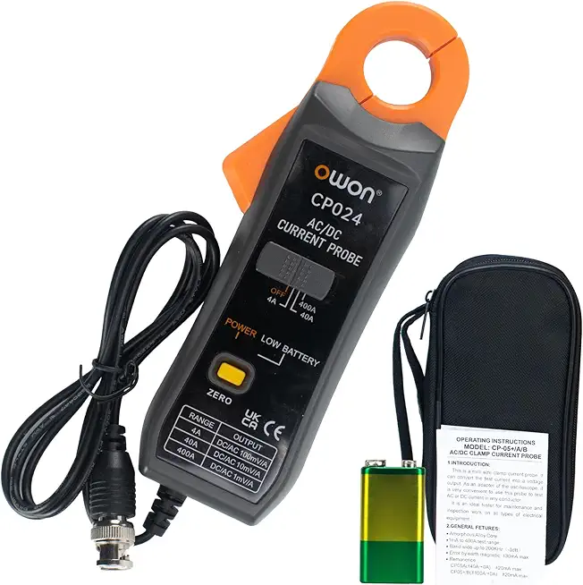 OWON CP024 AC/DC Current Probe for Oscilloscope, Current Clamp Probe 200KHz Bandwidth 4A, 40A ...