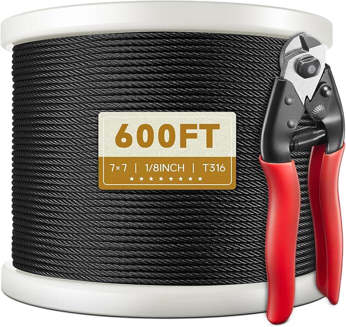 600FT 1/8" T316 Black Stainless Steel Cable, Black Wire Rope Aircraft ...