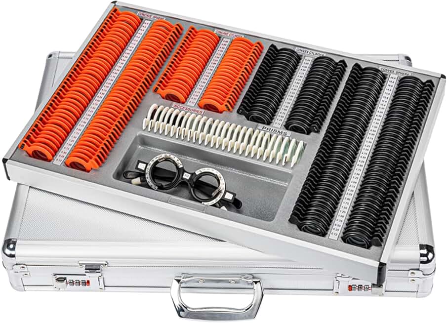 266pcs Optical Trial Lens Set Optometry Kit Metal Rim Aluminum Case ...