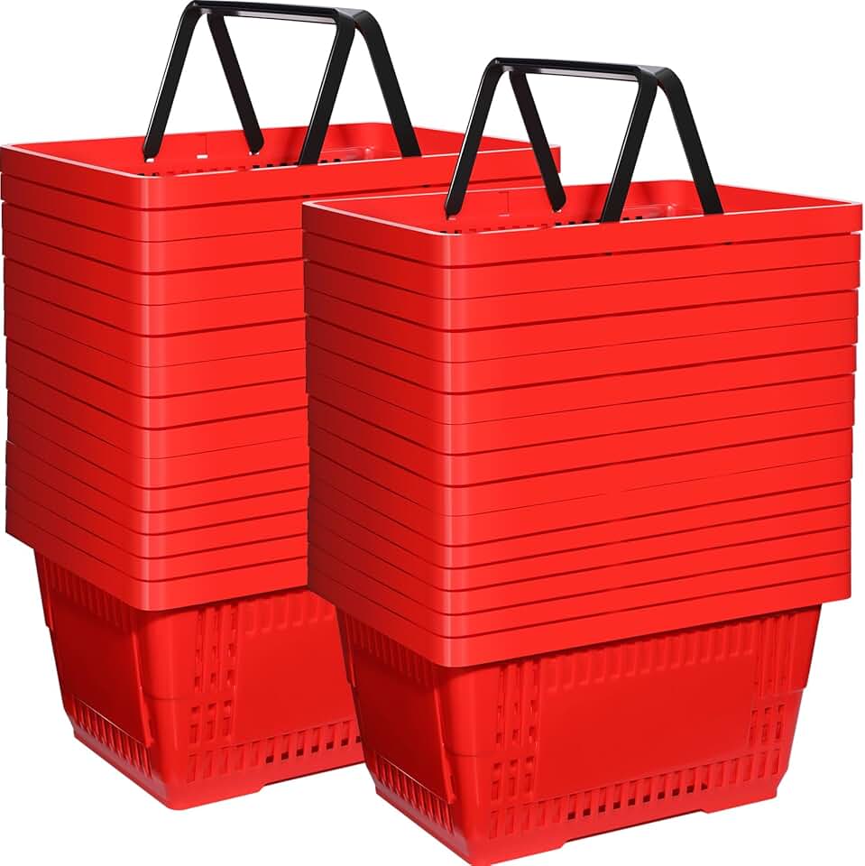 Weysat 30 Pcs RED Shopping Baskets Bulk 20 l Plastic Grocery Baskets ...