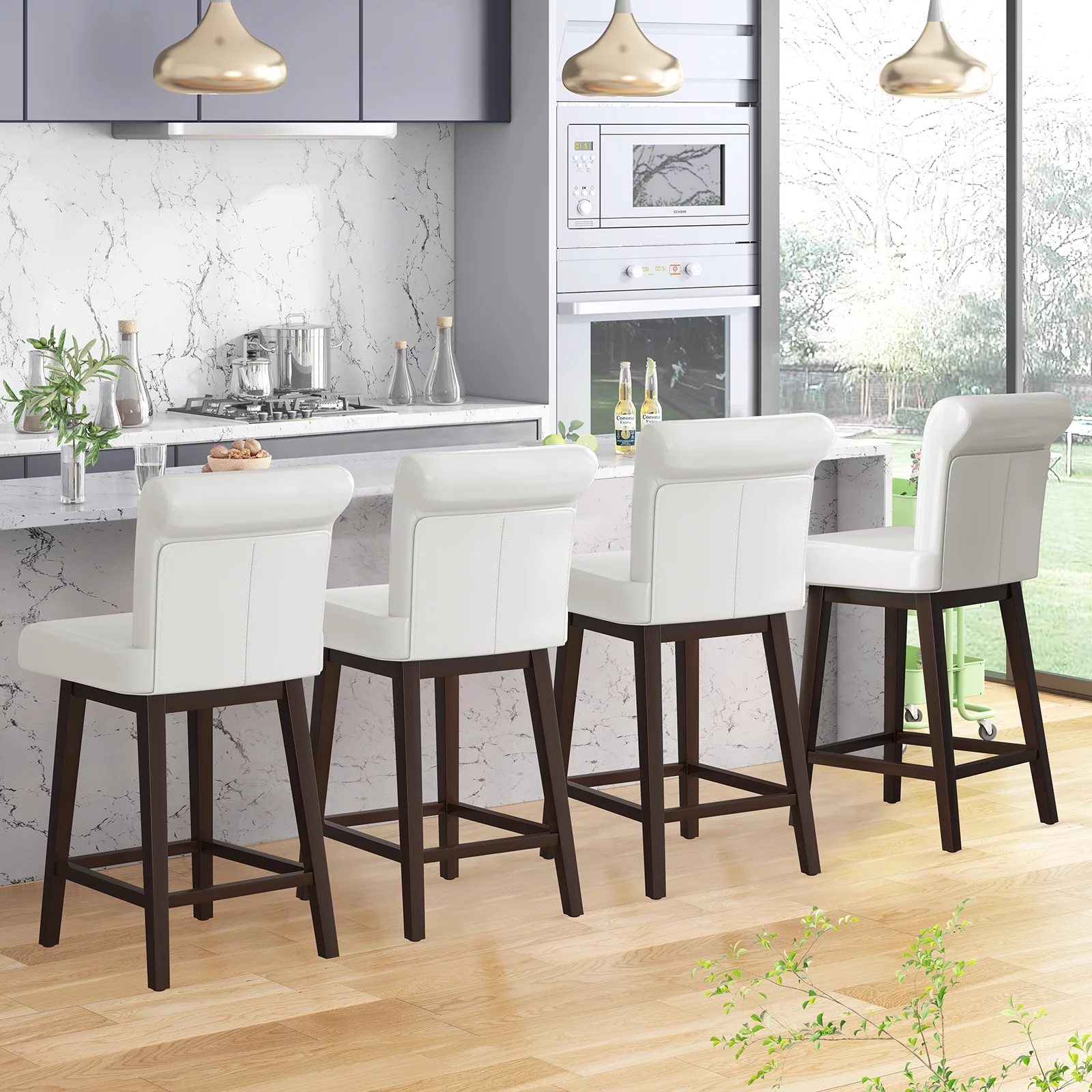 ZAFLY Bar Stools Set of 4, 360° Swivel Barstools with Backrests, Bar ...