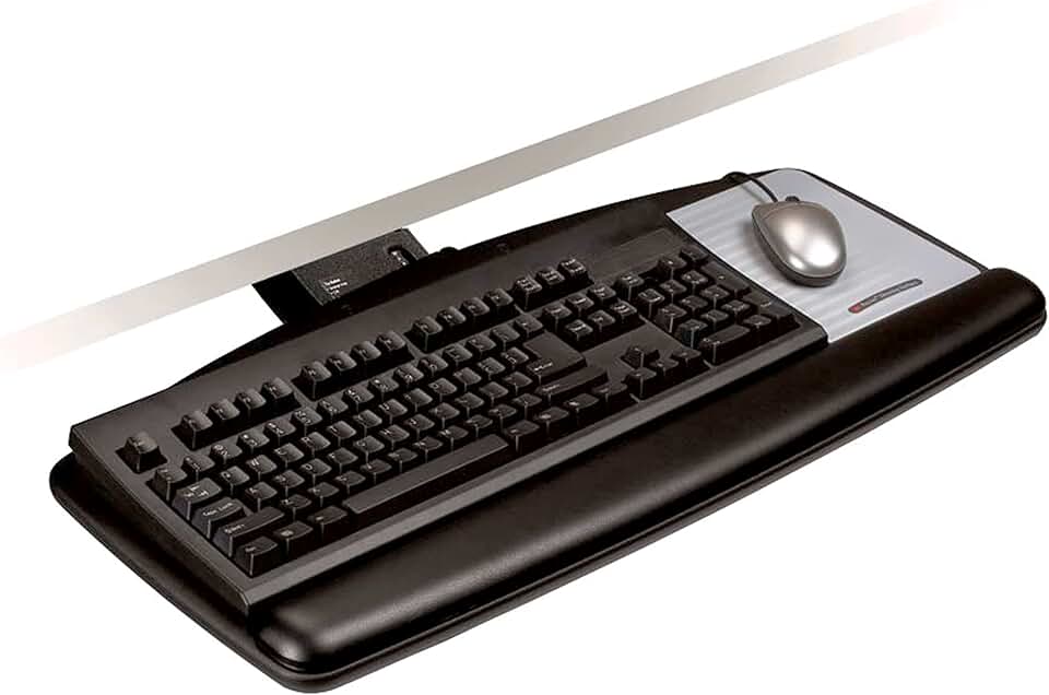 3M Sit/Stand Keyboard Tray, Simply Turn Knob to Adjust Height and Tilt ...