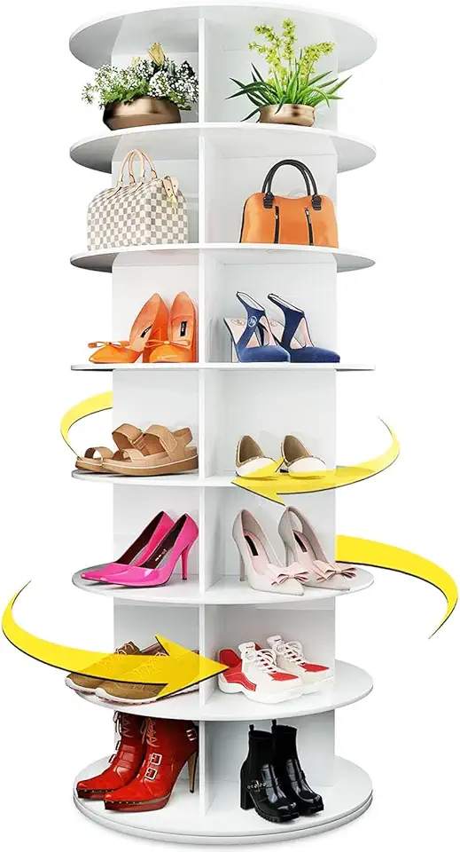 7 Tier Rotating Shoe Rack, 360 Revolving Shoe Organizer Lazy Susan ...