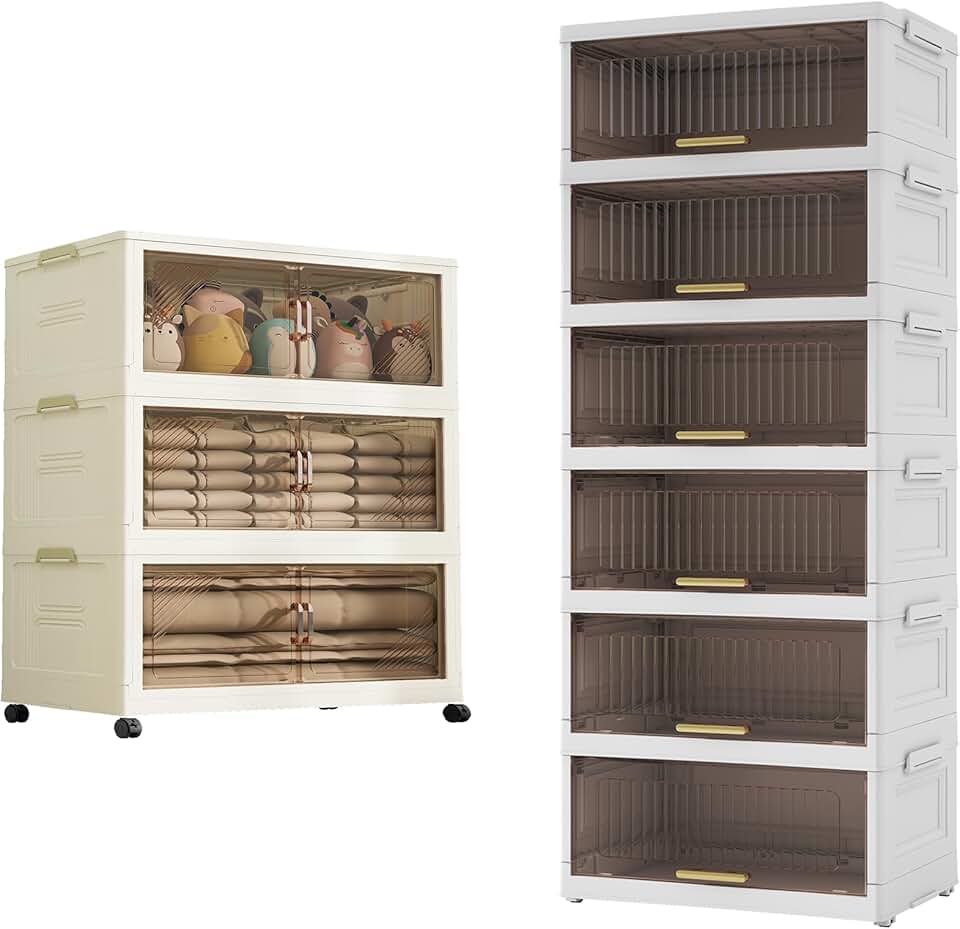 Storage Bins with Lid, 55 Quart Collapsible Storage Bins With Wheels, 6 ...
