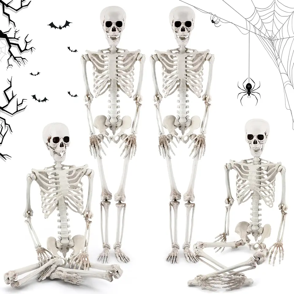 4 Pcs 5 ft Halloween Skeleton Decoration Life Size Poseable Skeleton ...