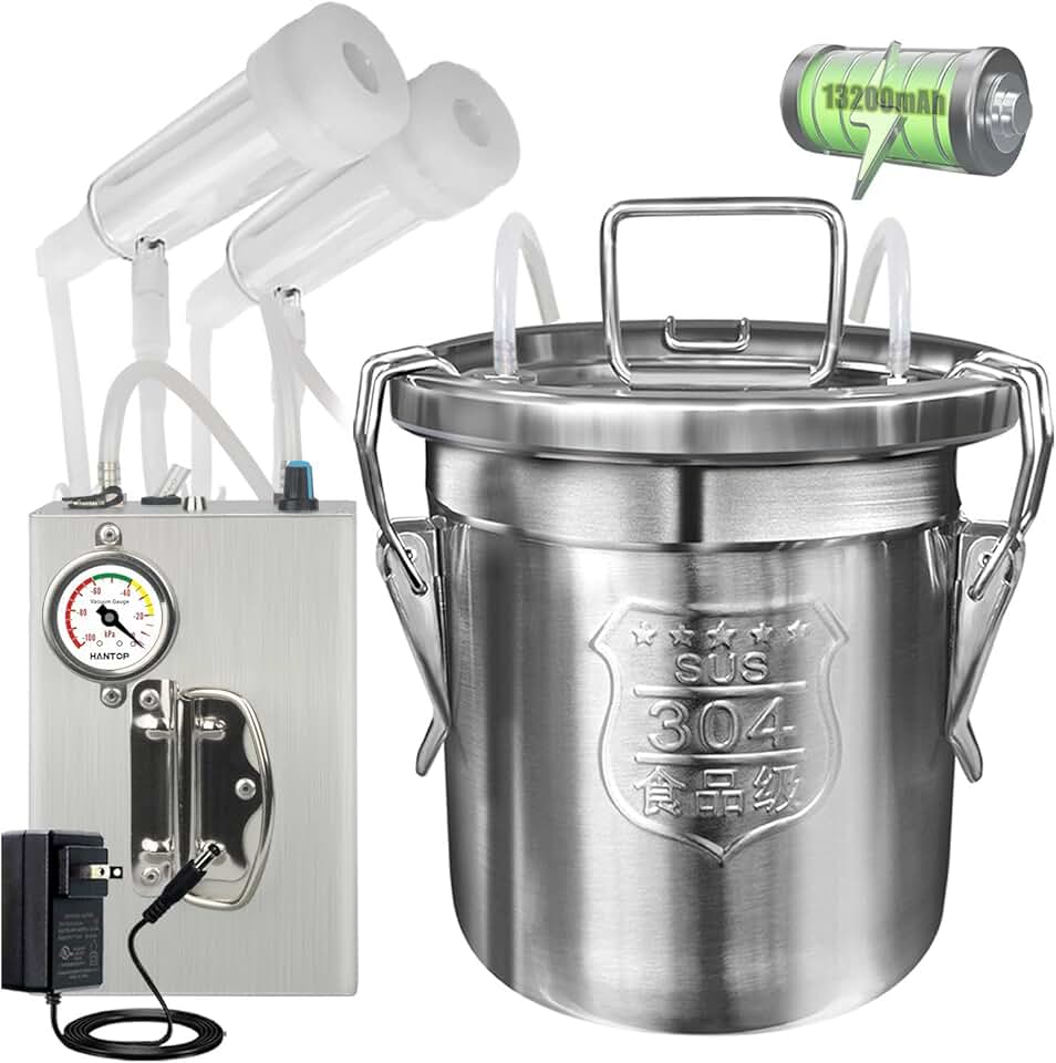6L Goat Milking Machine, Rechargeable Pulsation Speed Adjustable Vacuum ...