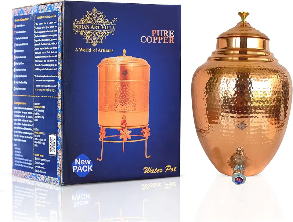 Indian Art Villa Hammered Design Copper Water Dispenser Pot Matka ...
