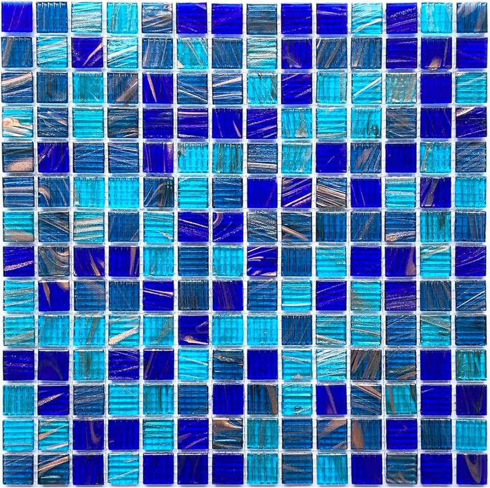 LSDECO 20 Sheets Glass Mosaic Tiles for Backsplash Border, Sapphire ...
