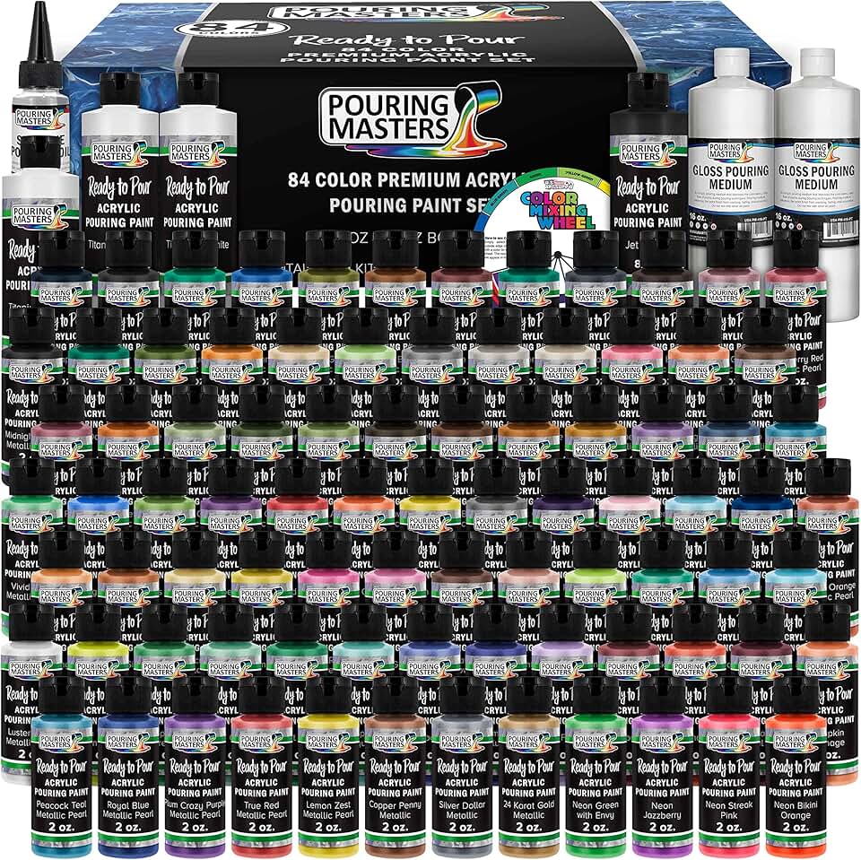 Pouring Masters 84-Color Ready to Pour Acrylic Pouring Paint Set with ...