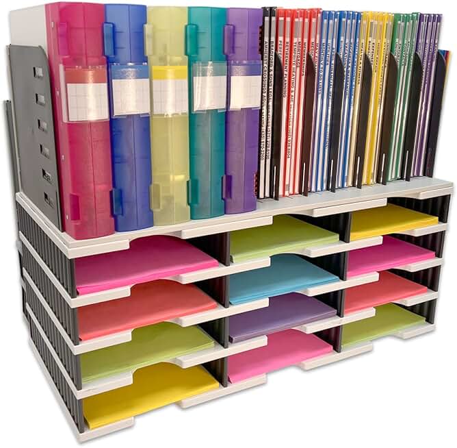 Desktop Organizer 12 Letter Tray Sorter with 8 Slot Vertical File Top ...