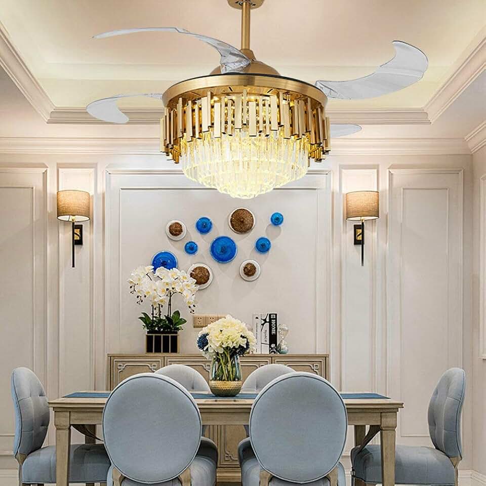 AC110-120V 42 Inch Crystal LED Ceiling Fan Chandelier,Crystal Invisible ...