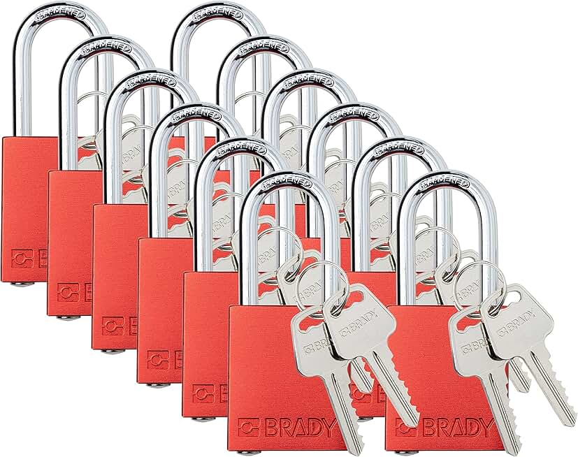 Brady Safety Lockout Padlock Sets - 12 Pack - Red - Keyed Alike Safety ...
