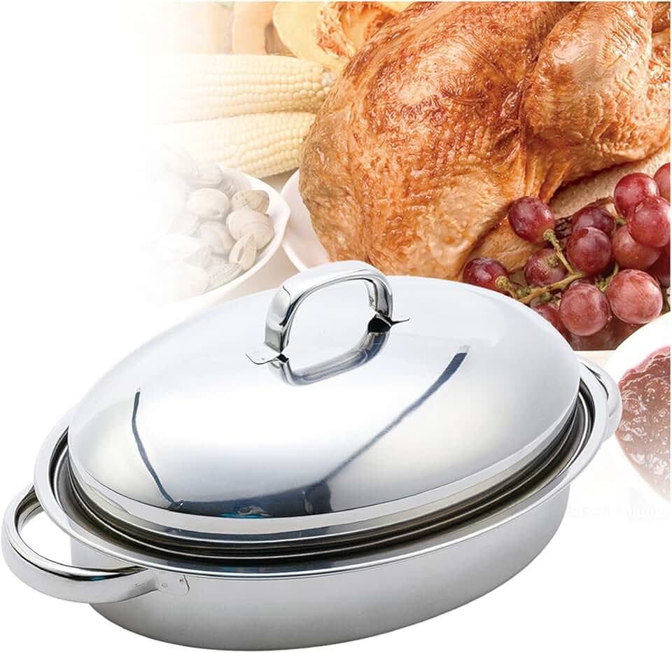 Roasting Pan Oval Roaster with Stainless Steel Lid and Polished Rack ...