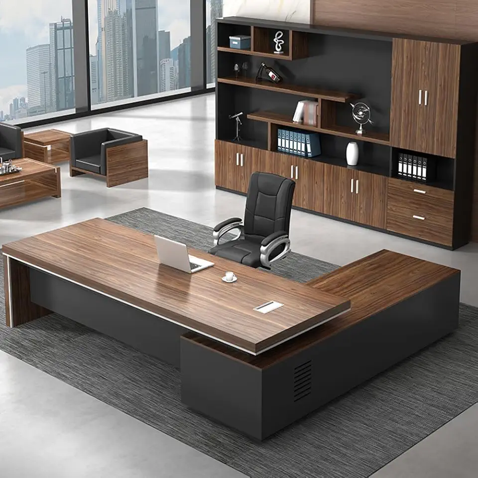 LITFAD Executive Office Desk with Wood Desk Top and Built-in CPU ...