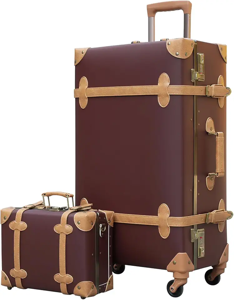Vintage Luggage Set of 2, Retro Suitcase Trunk with Wheels for Men and ...