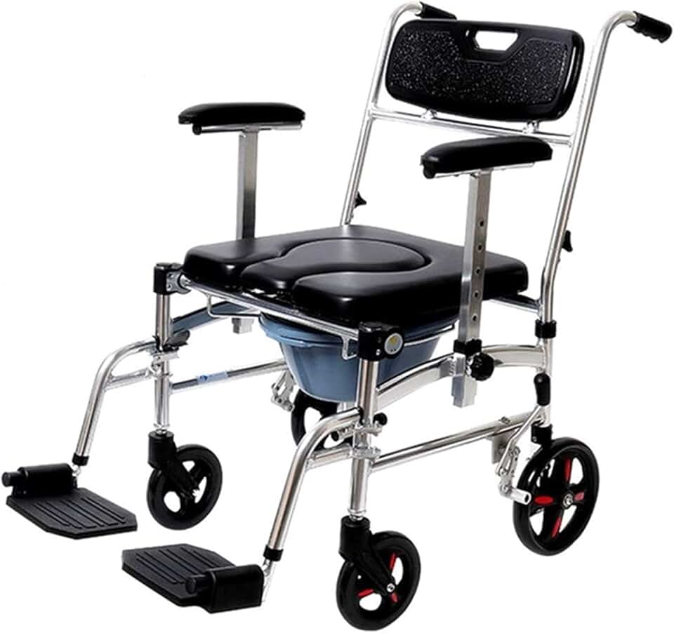 ELQ Commode Chair with Wheels - Shower Chair Waterproof Aluminum ...