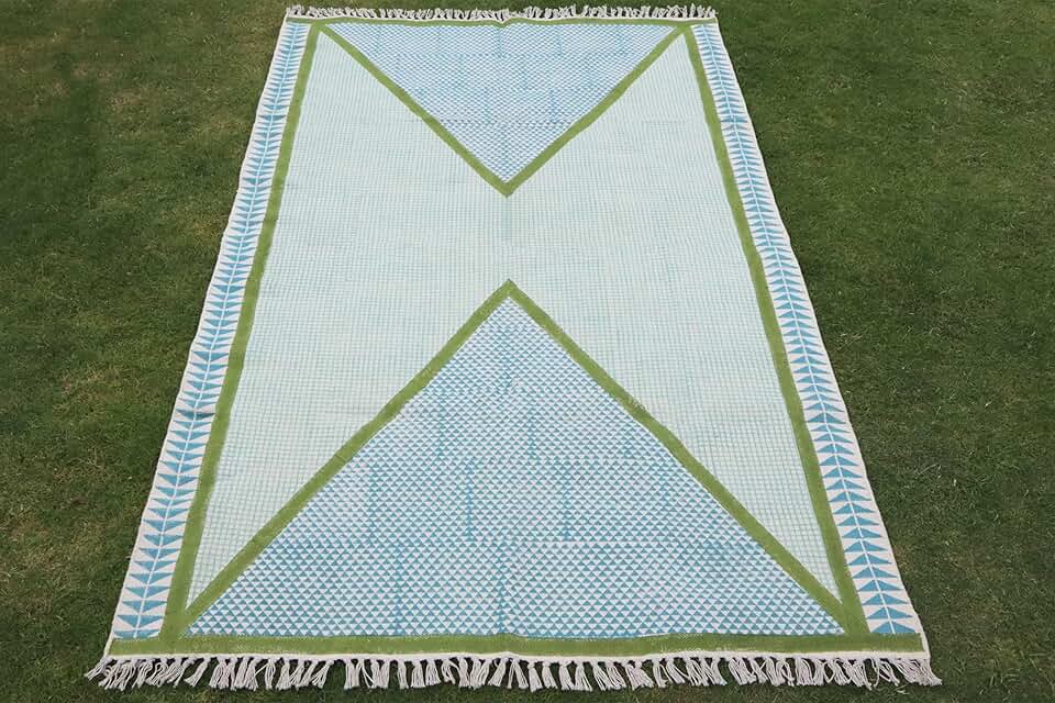 Living Room Rugs 5x8 Cotton Washable Rug Flatweave Rug Blue Green ...