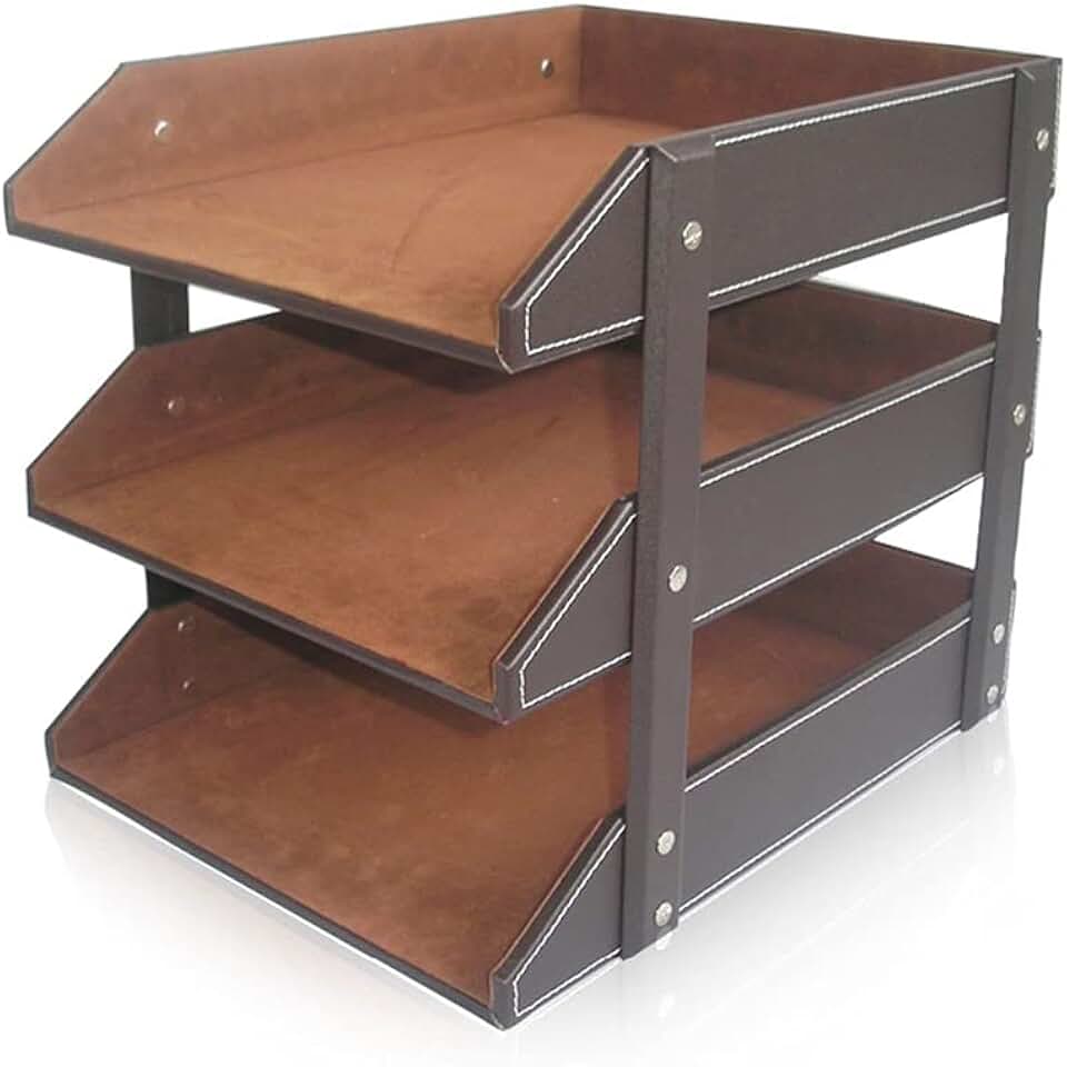 Office Supplies 3 Layers File Tray Leather Desk A4 Document Rack Paper ...