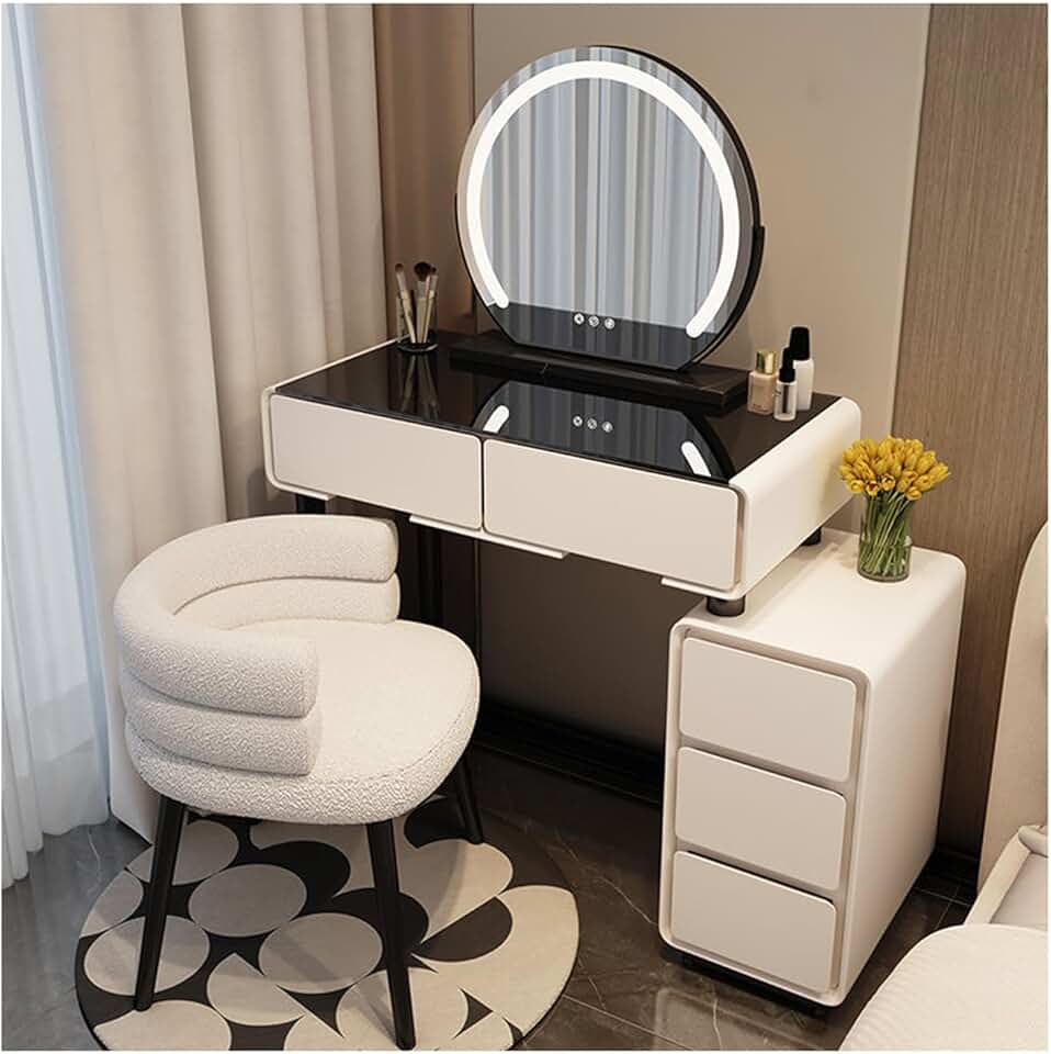 JATIBOSH White Solid Wood Dressing with 3 LED Lighted Mirror and 4 ...