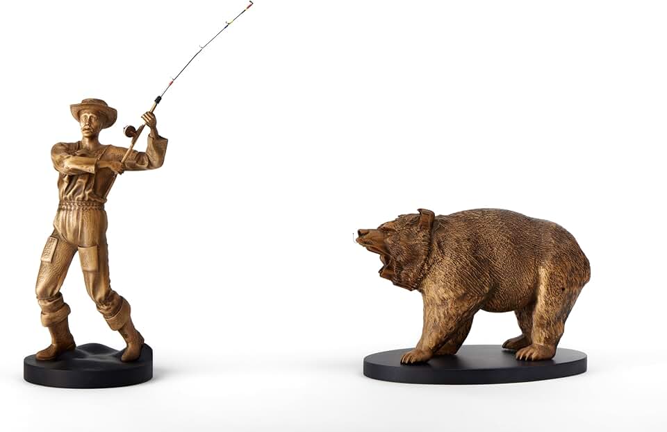 Handcrafted Unique Fisherman and Bear Statue Set - Perfect Rustic Decor ...