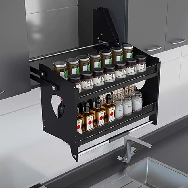 Cabinet Pull Down Shelving System, Kitchen Wall Sliding Shelf Cabinet ...