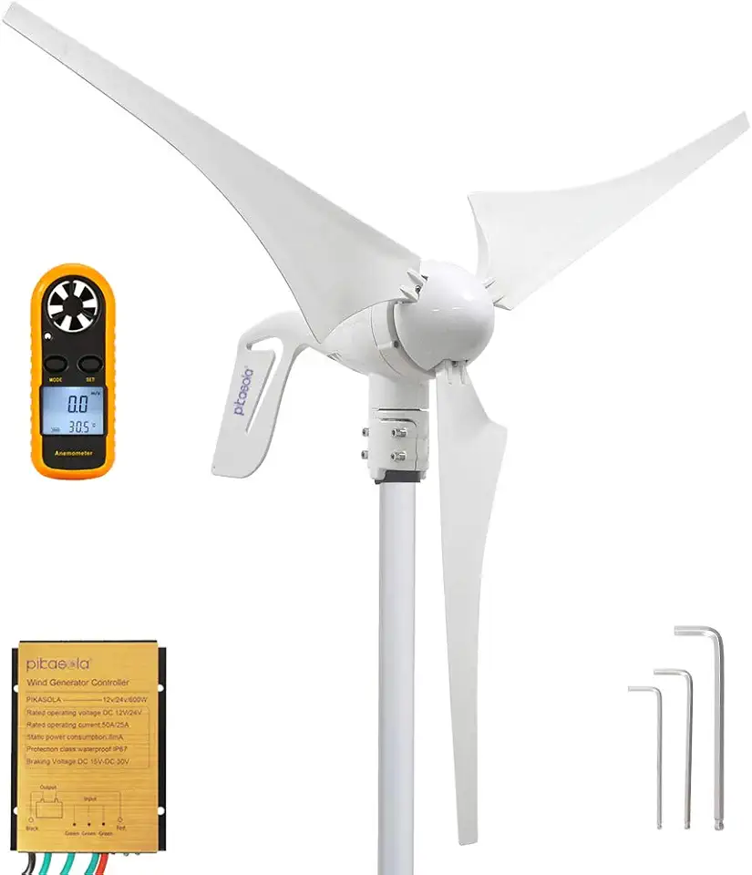 Pikasola Wind Turbine Generator 400W 24V with 3 Blade 2.5m/s Low Wind ...