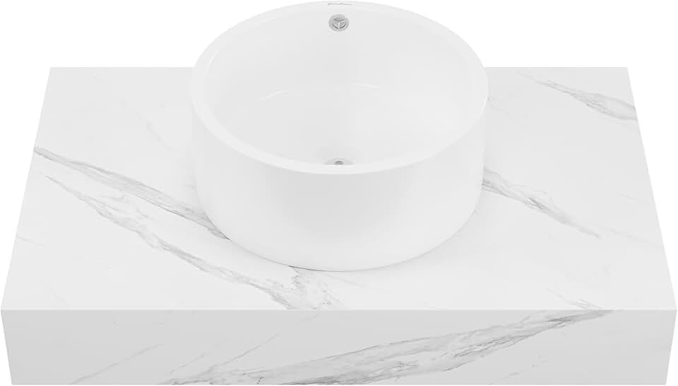 Monaco 36" Floating Bathroom Shelf with Vessel Sink in White Marble - Arizona Outlet