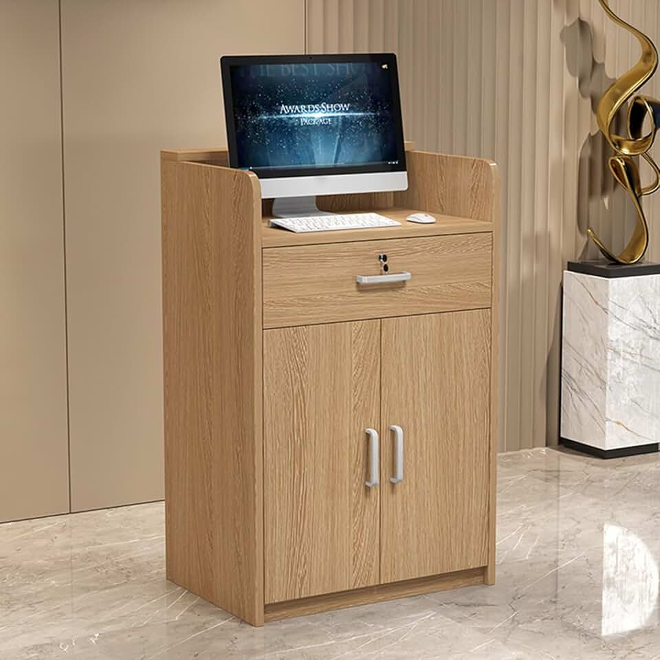 Modern Reception Counter Desk with Lockable Drawers, Retail Counter for ...