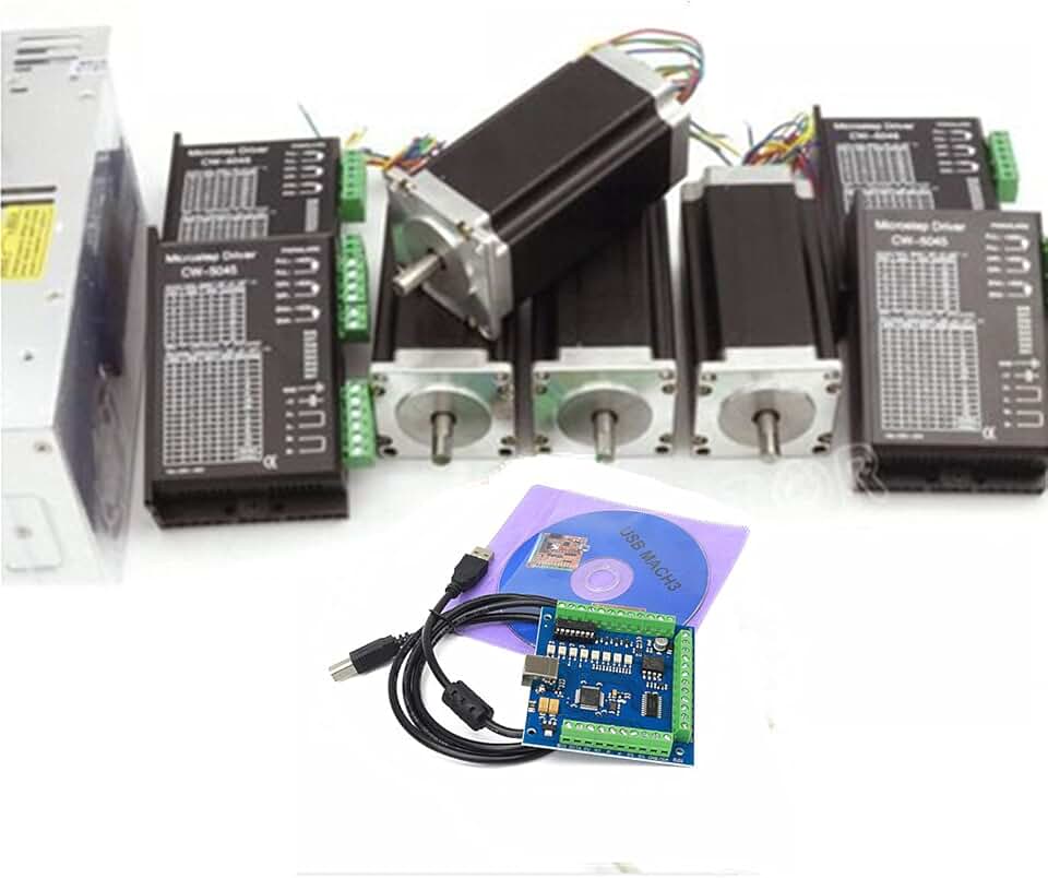 CNCTOPBAOS 4 Axis USB MACH3 CNC Kit Nema23 Stepper Motor 112mm 425oz-in 3.0A Dual Shaft,CW5045 ...