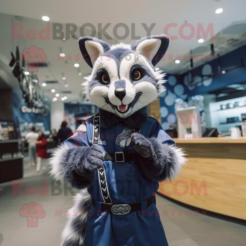 Navy Civet mascot costume character dressed with a Bootcut Jeans and ...