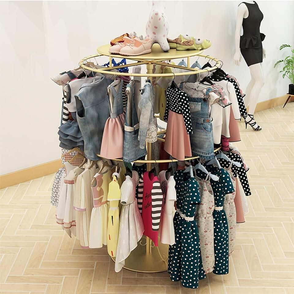 Round Garment Rack Rotatable, Floor Standing Iron Clothes Hanging Rack ...