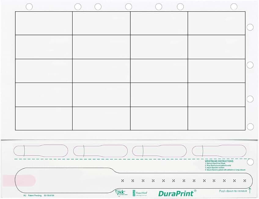 DuraPrint 9325-11-PDR Wristband and Label Sheet for Adults, White (Box ...