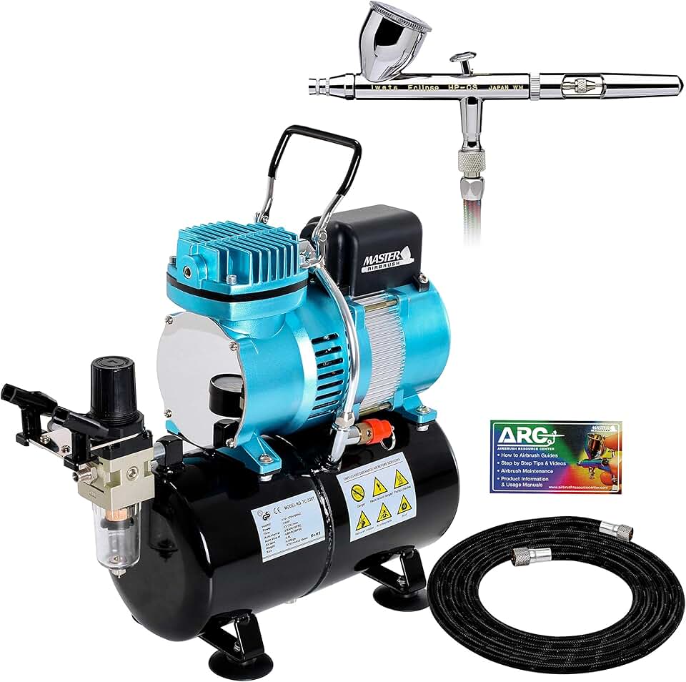 Iwata Eclipse HP CS Airbrush Set with 1/5 hp Cool Runner II Dual Fan Air Tank Compressor System ...