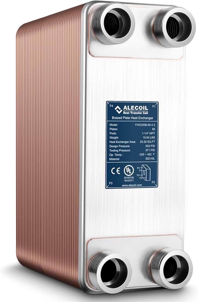 5"x12" 80 Plates Heat Exchanger with 1-1/4" MPT Port Water to Water ...