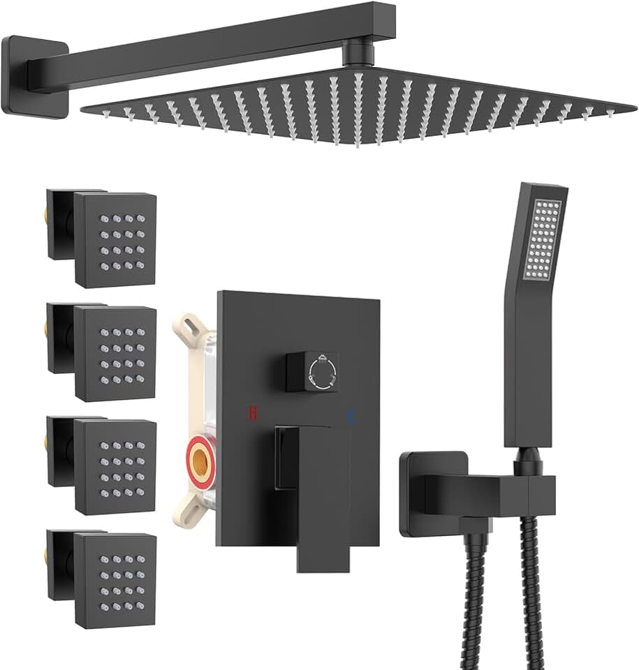 Rain Shower System with Body Jets, 12 Inch Powerful Full Body Shower ...