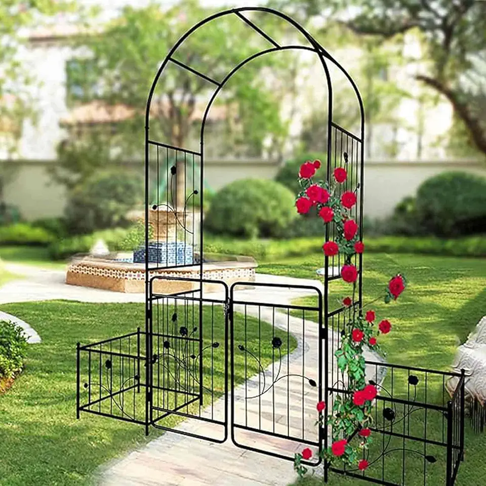 Garden Arch with Gate and Planters, and Door Lock Climbing Rack, Flower ...